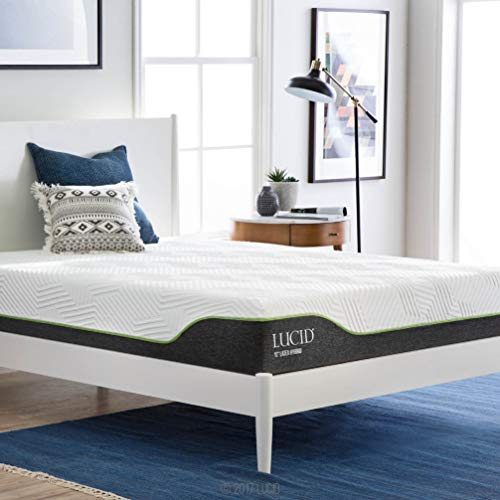 LUCID L150 Bed Base β Upholstered Frame, Queen, Charcoal Adjustable & 10 Inch Queen Latex Hybrid Mattress - Cooling Gel Memory Foam - Responsive Latex Layer - Adaptable - Durable Steel Coils