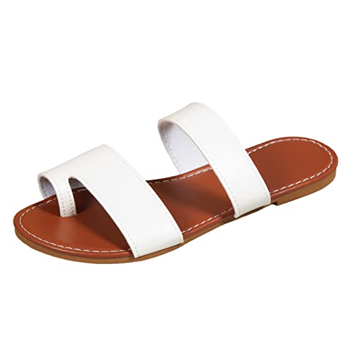 Women's Fashion Slip On Flat Shoes House Slippers Bunion Sandals Orthopedic Toe Ring Slides Flip Flops (White, 8.5)