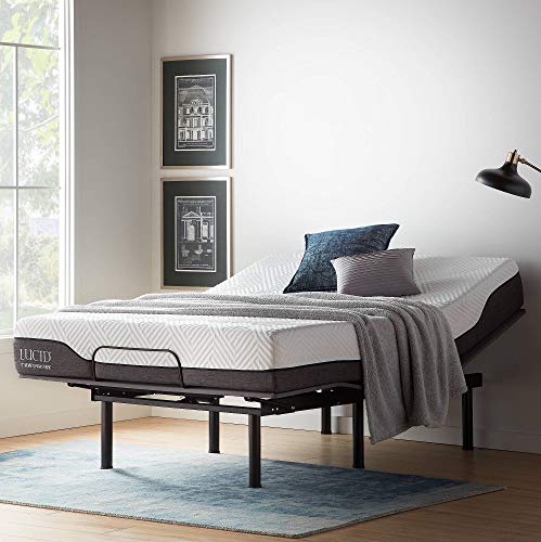 LUCID L150 Bed Base β Upholstered Frame, Queen, Charcoal Adjustable & 10 Inch Queen Latex Hybrid Mattress - Cooling Gel Memory Foam - Responsive Latex Layer - Adaptable - Durable Steel Coils