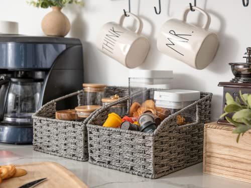 StorageWorks 2-pack Round Paper Rope Storage Baskets + 2-pack Bathroom Storage Organizer Basket