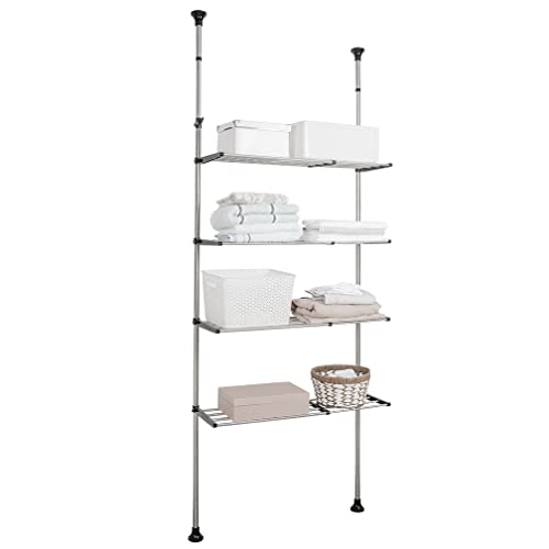 Hershii 4-Tier Over The Toilet Storage Rack Bathroom Space Saver Laundry Shelf Above Washer Dryer Organizer Unit Stand Double Tension Poles, Adjustable Height & Width - Black