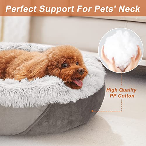 JOEJOY Small Dog Bed & Cat Bed, Anti-Anxiety Puppy Cuddler, Cozy Soft Round Fluffy Plush Pet Bed, Machine Washable, Anti-Slip Bottom (20", Grey)