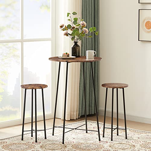 VECELO 23.6" Round Bar Table, Modern Bistro Pub Dining Room Furniture, Counter Height Wood Top for Breakfast Dinner Nap Conference, Easy Assembly,Brown