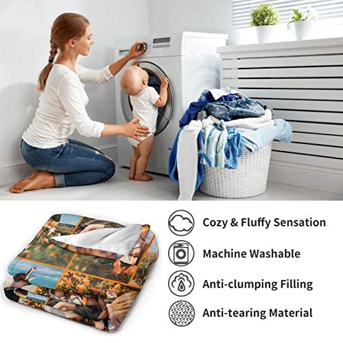 Custom Blanket with Photo Text Personalized Gift, 1-10 Pictures Customized Blanket for Mother Father Family, Christmas Halloween Thanksgiving Birthday Wedding Valentine's Day Customized Gift