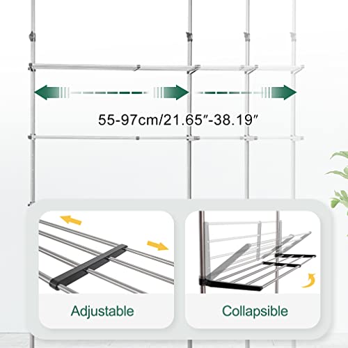 Hershii 4-Tier Over The Toilet Storage Rack Bathroom Space Saver Laundry Shelf Above Washer Dryer Organizer Unit Stand Double Tension Poles, Adjustable Height & Width - Black