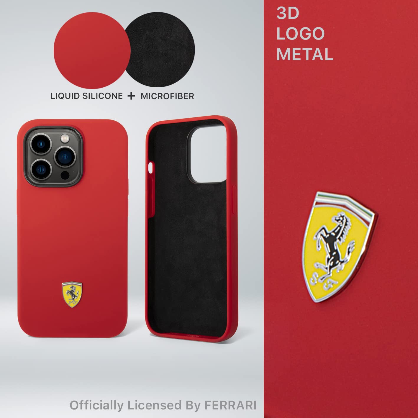 CG MOBILE Ferrari Phone Case for iPhone 14 Pro in Red with Black Camera Outline, Liquid Silicone Smooth & Anti-Scratch Protective Case with Easy Snap-on, Shock Absorption & Signature Logo