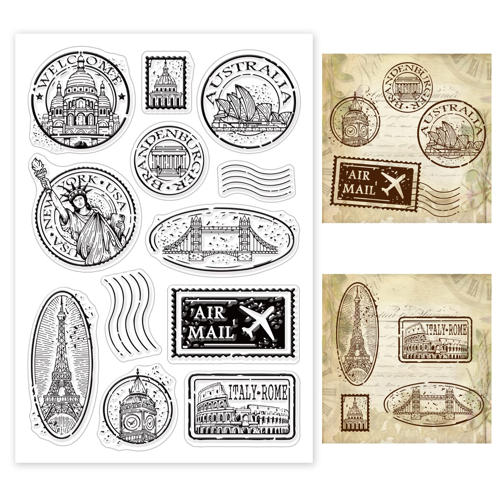PH PandaHall Clear Stamp for Card Making, City Postmark Stamp Postage Stamps Travel Postage Journey Pattern Transparent Seal Stamps Vintage Film Frame Seal for DIY Scrapbooking Decoration Art Crafts