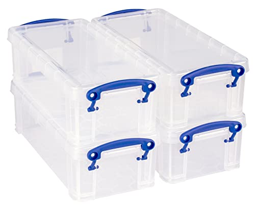 Really Useful Plastic Storage Box 0.9 Litre Clear (Pack of 4)