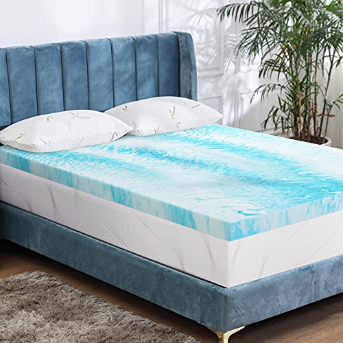 Mattress Topper for Full Bed, Gel Swirl Memory Foam Soft Bed Topper for Back Pain, 2 inch, Light Blue