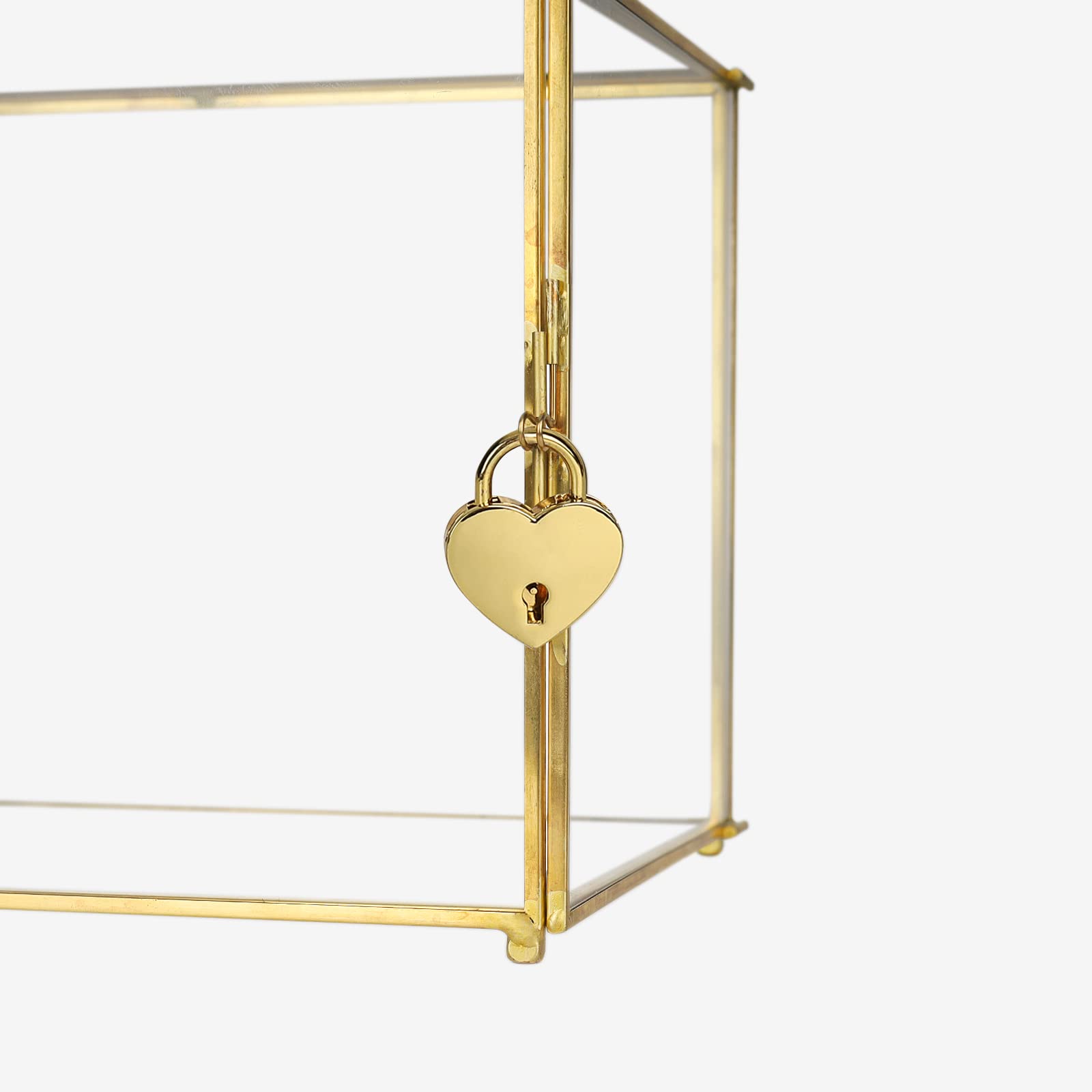 REDHUGO 10.2x5.9x7.9 in Medium Glass Card Box Handmade with Slot and Lock, Wedding Card Boxes for Reception, Graduation, Gift Cards, Party, Brass Geometric Terrarium, Golden Decorative Box