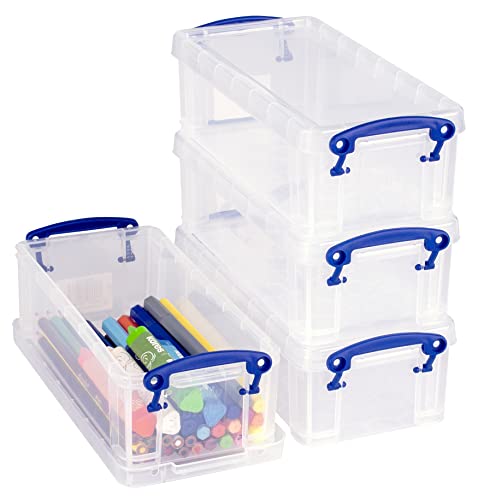 Really Useful Plastic Storage Box 0.9 Litre Clear (Pack of 4)