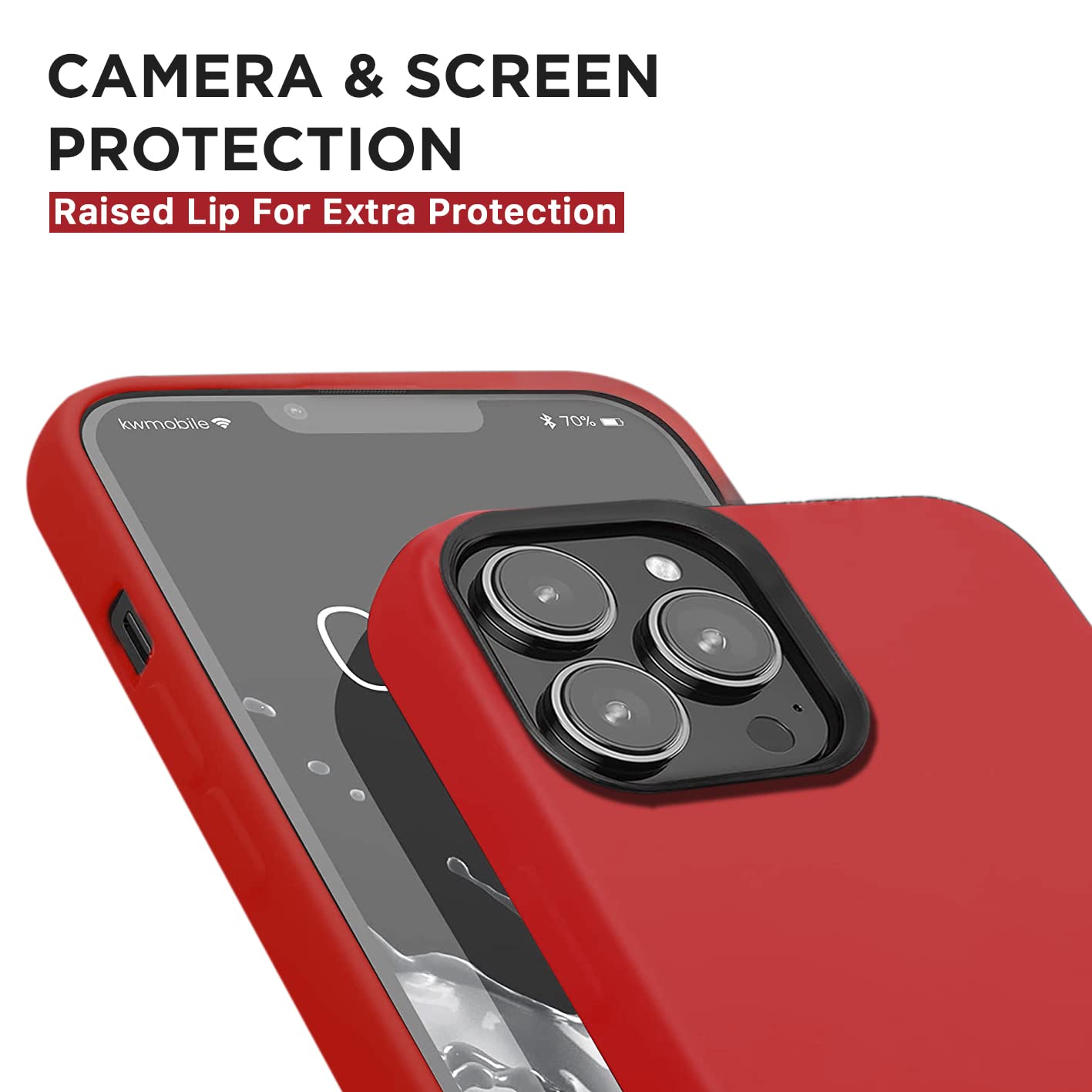 CG MOBILE Ferrari Phone Case for iPhone 14 Pro in Red with Black Camera Outline, Liquid Silicone Smooth & Anti-Scratch Protective Case with Easy Snap-on, Shock Absorption & Signature Logo