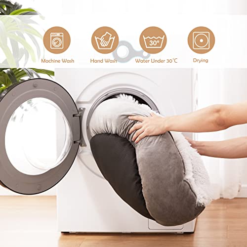 JOEJOY Small Dog Bed & Cat Bed, Anti-Anxiety Puppy Cuddler, Cozy Soft Round Fluffy Plush Pet Bed, Machine Washable, Anti-Slip Bottom (20", Grey)