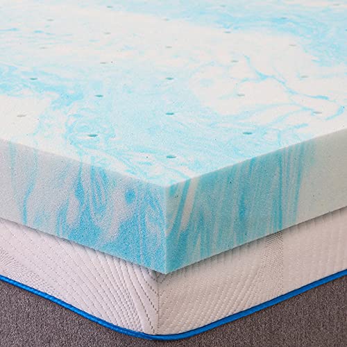 Mattress Topper for Full Bed, Gel Swirl Memory Foam Soft Bed Topper for Back Pain, 2 inch, Light Blue
