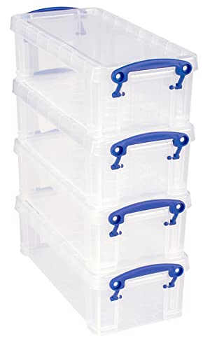 Really Useful Plastic Storage Box 0.9 Litre Clear (Pack of 4)