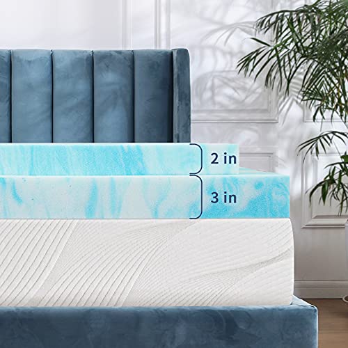 Mattress Topper for Full Bed, Gel Swirl Memory Foam Soft Bed Topper for Back Pain, 2 inch, Light Blue