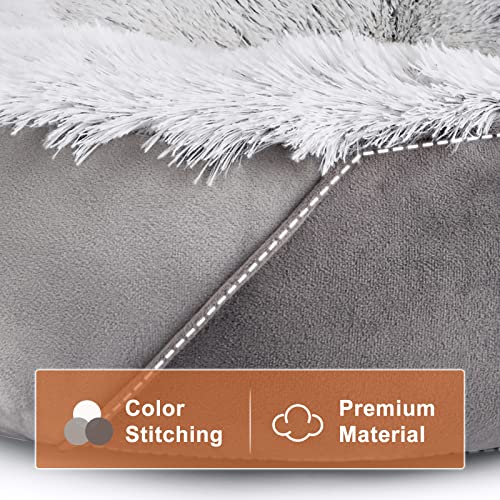 JOEJOY Small Dog Bed & Cat Bed, Anti-Anxiety Puppy Cuddler, Cozy Soft Round Fluffy Plush Pet Bed, Machine Washable, Anti-Slip Bottom (20", Grey)