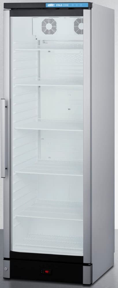 Summit Appliance SCR1301 24" Wide Commercial Glass Door Beverage Center with Lock, Digital Thermostat, Automatic Defrost, Heavy Duty Adjustable Shelves, LED Lighting Inside Door