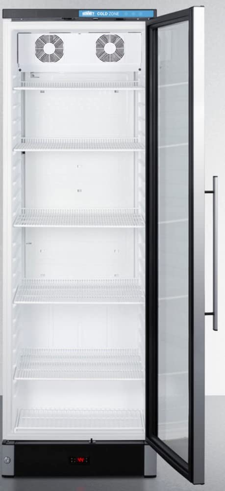 Summit Appliance SCR1301 24" Wide Commercial Glass Door Beverage Center with Lock, Digital Thermostat, Automatic Defrost, Heavy Duty Adjustable Shelves, LED Lighting Inside Door