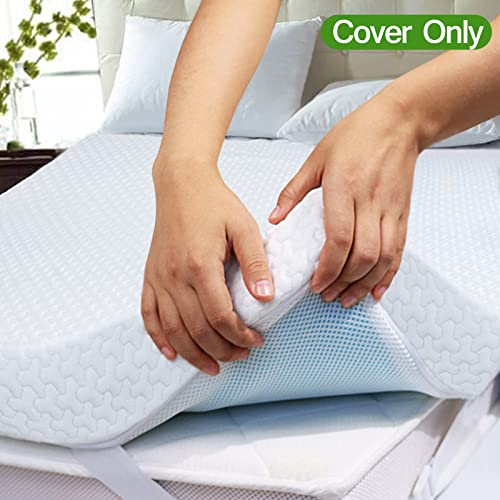 Mattress Topper Cover Queen Size (Only Cover) 3 Inch Mattress Protector Breathable Bamboo Zippered Removable Mattress Encasement with Adjustable Straps for Latex Mattress Topper Memory Foam Cover