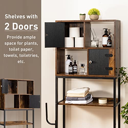 Becko US Over The Toilet Storage Rack with Cabinet, 4-Tier Freestanding Bathroom Storage Organizer Shelf with Toilet Paper Holder