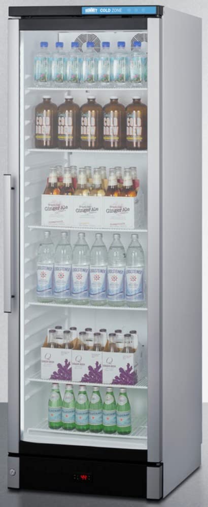 Summit Appliance SCR1301 24" Wide Commercial Glass Door Beverage Center with Lock, Digital Thermostat, Automatic Defrost, Heavy Duty Adjustable Shelves, LED Lighting Inside Door