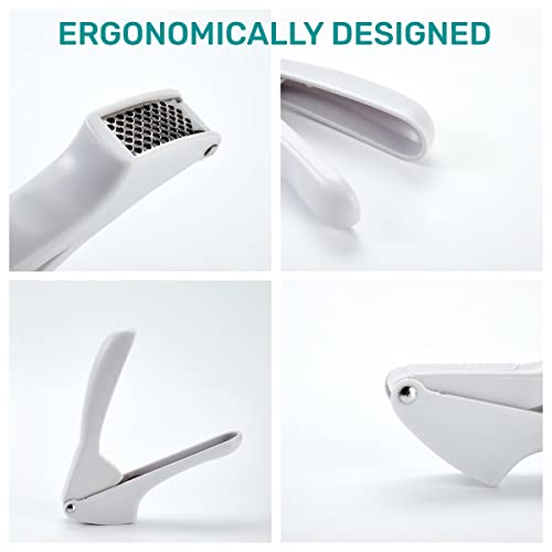 HiramWare Garlic Press, Kitchen Garlic Mincer Slicer or Squeezer with Ergonomic handle, Professional Ginger Crusher with Good Grip, Easy to Clean and Squeeze, Dishwasher Safe, BPA Free, Heavy Duty