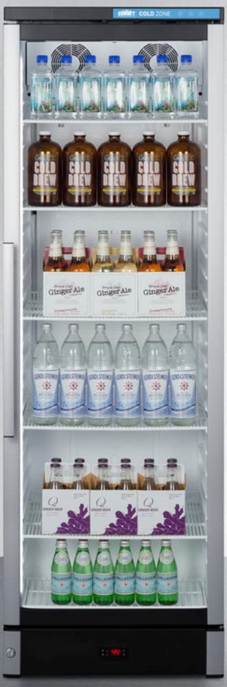 Summit Appliance SCR1301 24" Wide Commercial Glass Door Beverage Center with Lock, Digital Thermostat, Automatic Defrost, Heavy Duty Adjustable Shelves, LED Lighting Inside Door