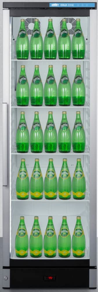 Summit Appliance SCR1301 24" Wide Commercial Glass Door Beverage Center with Lock, Digital Thermostat, Automatic Defrost, Heavy Duty Adjustable Shelves, LED Lighting Inside Door