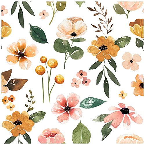 HAOKHOME Vintage Peel and Stick Floral Wallpaper Fall Decor Removable Black/Oliva/Brown Vinyl Self Adhesive Mural 17.7in x 9.8ft
