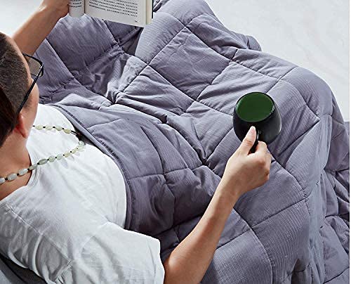 Qusleep Heavy Blanket in Jacquard Woven-New Stripe Pattern in Matte Grey for Adults and Kids (Floral Stripe, 48“72” - 15LB)
