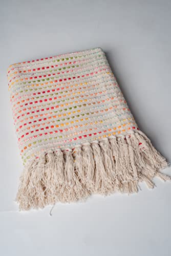 THE ART BOX- Multi Color Hand Woven Cotton Throw, Turkish Blanket , Pure Cotton Handmade Throw, Couch Coverlet, Summer Light Weight Throw, Wedding Gift 74 x 55 Inch Approx.