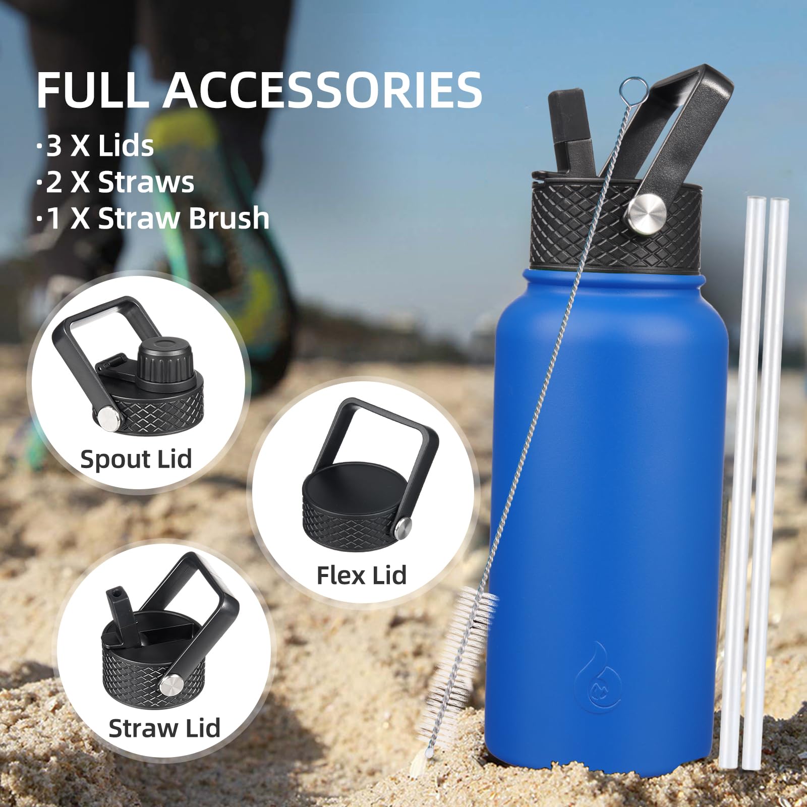 BJPKPK Insulated Water Bottles with Straw Lid, 22oz Cold & Hot Thermos, Stainless Steel Metal Water Bottle with 3 Lids, Reusable Thermos, Cups, Mugs for Daily Use-Mint
