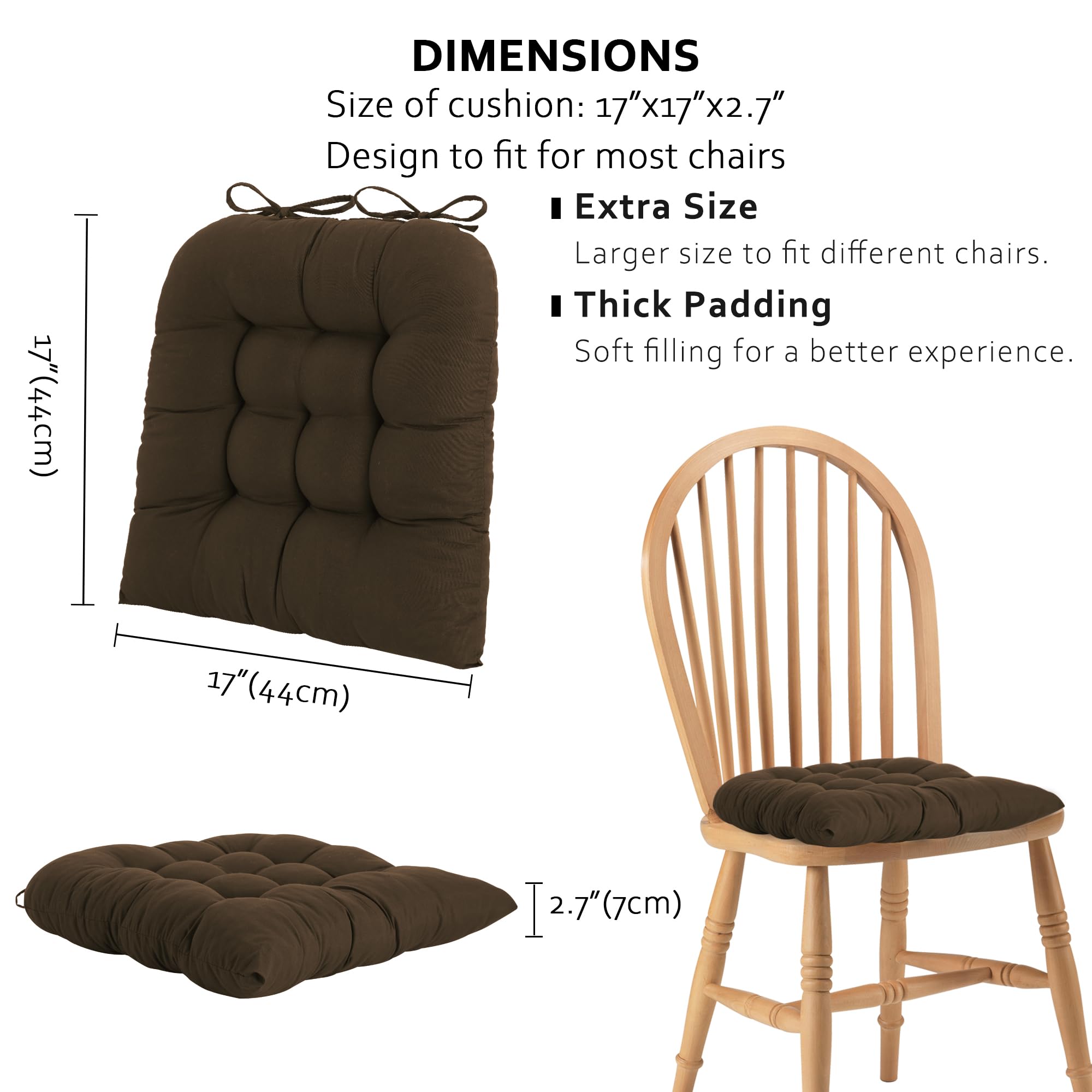 ELFJOY Chair Pad Seat Cushion 4 Pack Rounded Corner Chairs Cushion for Indoor Dining Chair Office Chair Desk Chair (Coffee) 17x17inch