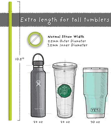 Long Silicone Straws With Stoppers for Tumblers - Slender Silicon Rubber Reusable Drinking Straws for Simple Modern, Starbucks, Yeti, rTic, Acrylic 24 30 40 oz Tumbler Cups - Flexible BPA Free
