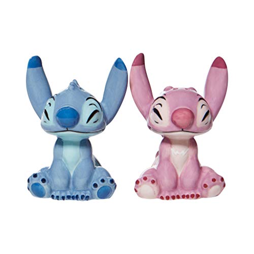 Enesco Disney Ceramics Stitch and Angel Salt and Pepper Shaker Set, 3.5 Inch, Multicolor