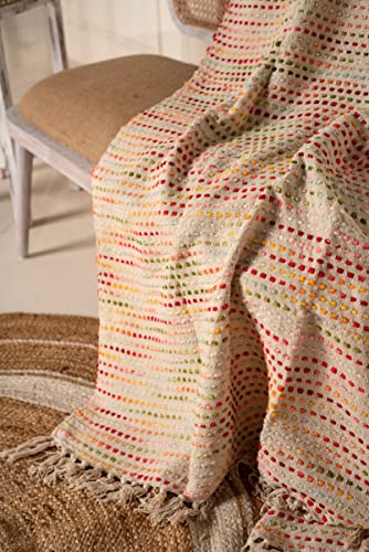 THE ART BOX- Multi Color Hand Woven Cotton Throw, Turkish Blanket , Pure Cotton Handmade Throw, Couch Coverlet, Summer Light Weight Throw, Wedding Gift 74 x 55 Inch Approx.