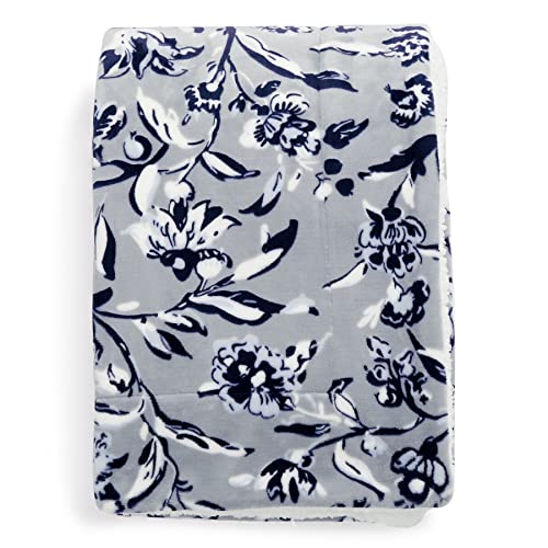 Vera Bradley Women's Fleece Cozy Life Throw Blanket, Perennials Gray, One Size