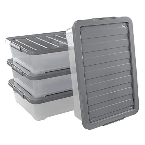Nicesh 4 Packs 40 Quart Wheeled Under Bed Boxes, Clear Plastic Underbed Storage Bins
