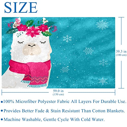 Winter Scarf Llama Prints Soft Warm Cozy Blanket Throw for Bed Couch Sofa Picnic Camping Beach, 150×100cm