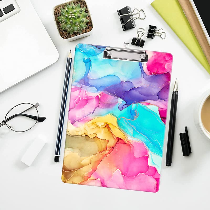 Office Clipboard, Cute Clipboard with Designs A4 Standard Letter Size Wooden Hardboard Clipboards Retractable Hole for Hanging Decorative Clip Board (C-Pretty Marble-8)