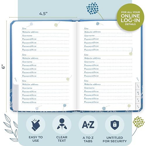 Boxclever Press Password Book. Never Forget a Password Again! Untitled Password Keeper Book to Keep Your Internet Details Safe. Password Book with Alphabetical Tabs for Home Or Office - 6 x 4.5''