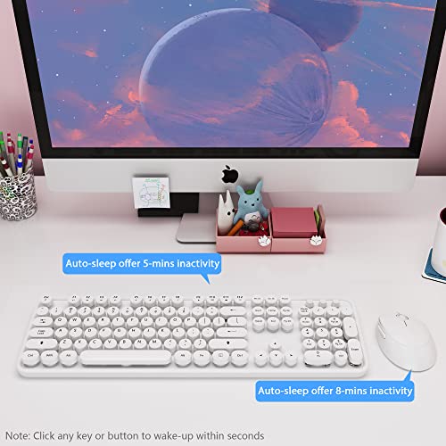 Wireless Keyboard Mouse Combo, 104 Keys Cute White Keyboard with Number Pad & Mouse for Windows, Computer, PC, Notebook, Laptop (White)