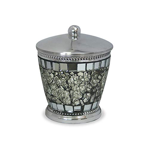 nu steel Iceberg Ice Collection Qtip Dispenser Bathroom Vanity Metal Storage Organiser Canister Apothecary Jar for Cotton Swabs, Rounds, Balls, Ice Mosaic Finish