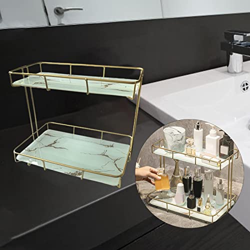 KLKCMS 2-Tier Standing Rack Cosmetic Organizer Holder Makeup Holder for Bathroom -