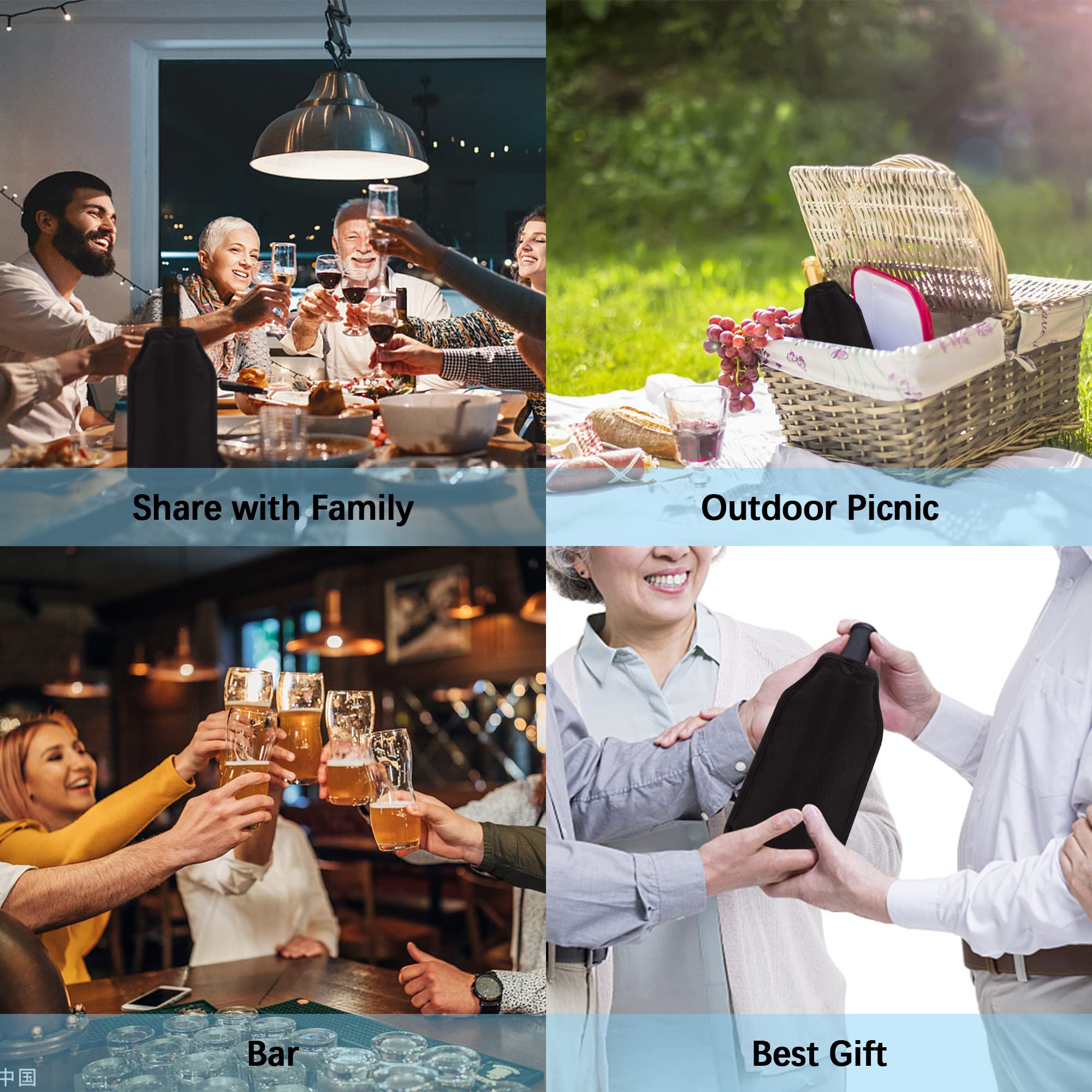 Wine Cooler Sleeve, Wine Bottle Gel Cooler Sleeve Freezer Chiller, Long Lasting Keep Wine Cool and Chill Sleeve for Prosecco Champagne Beer Wine Bottles