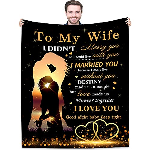 Joyloce to My Wife Blanket from Husband for Wife | Super Soft Fleece Couples Throw Blankets 60x50 Inches | Romantic Women Valentine's Day Birthday Gifts Ideas for Her Bed Sofa Decor