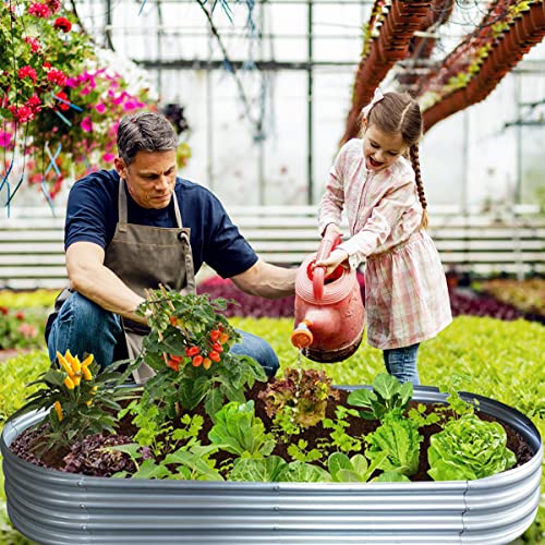AONNTOO Galvanized Raised Garden Bed, Planters for Outdoor Plants, Oval Planters Tank with Metal Plant Support for Vegetables Flowers Fruits Herbs