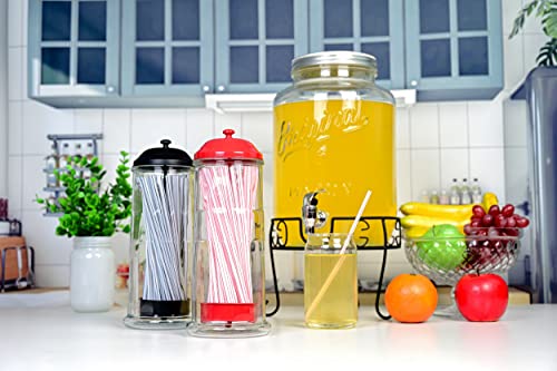 Straw Dispenser with Stainless Steel Lid | Glass Straw Holder for Counter with Lid | Drinking Straw Dispensers | Straw Container | Holds Straws up to 8.5 Inches, Black