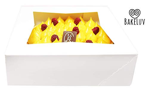 BAKELUV 8x8x2.5β White Bakery Boxes With Window | 12 Pack | Pastry Boxes with Window, Boxes for Strawberries, Dessert Boxes, Bakery Take Out Containers, 8x8 Bakery Boxes 8x8 Pastry Boxes